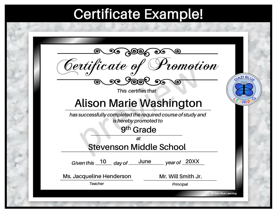 Certificate of Promotion Certificate of Completion End of - Etsy