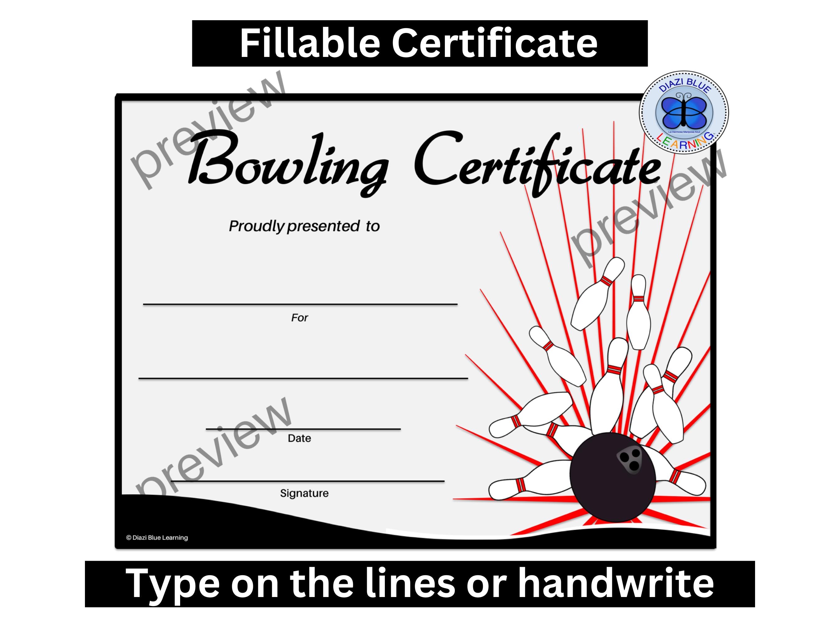 Bowling Certificate, Bowling Award, Editable Bowling Certificate, PDF ...