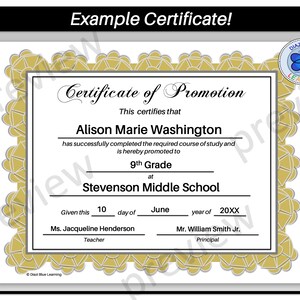 Certificate of Promotion, Certificate of Completion, End of Year ...