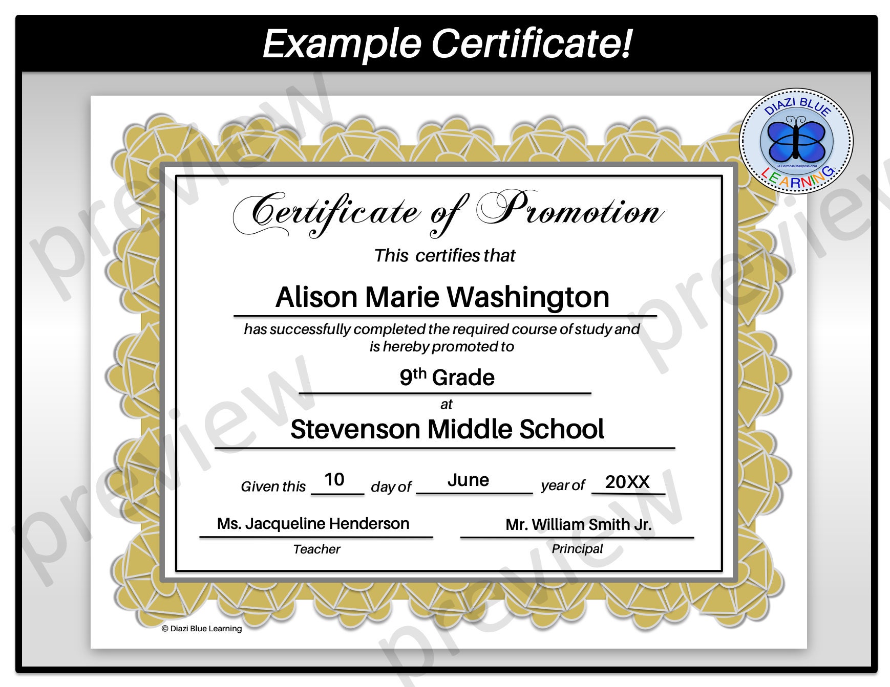 Certificate of Promotion, Certificate of Completion, End of Year ...