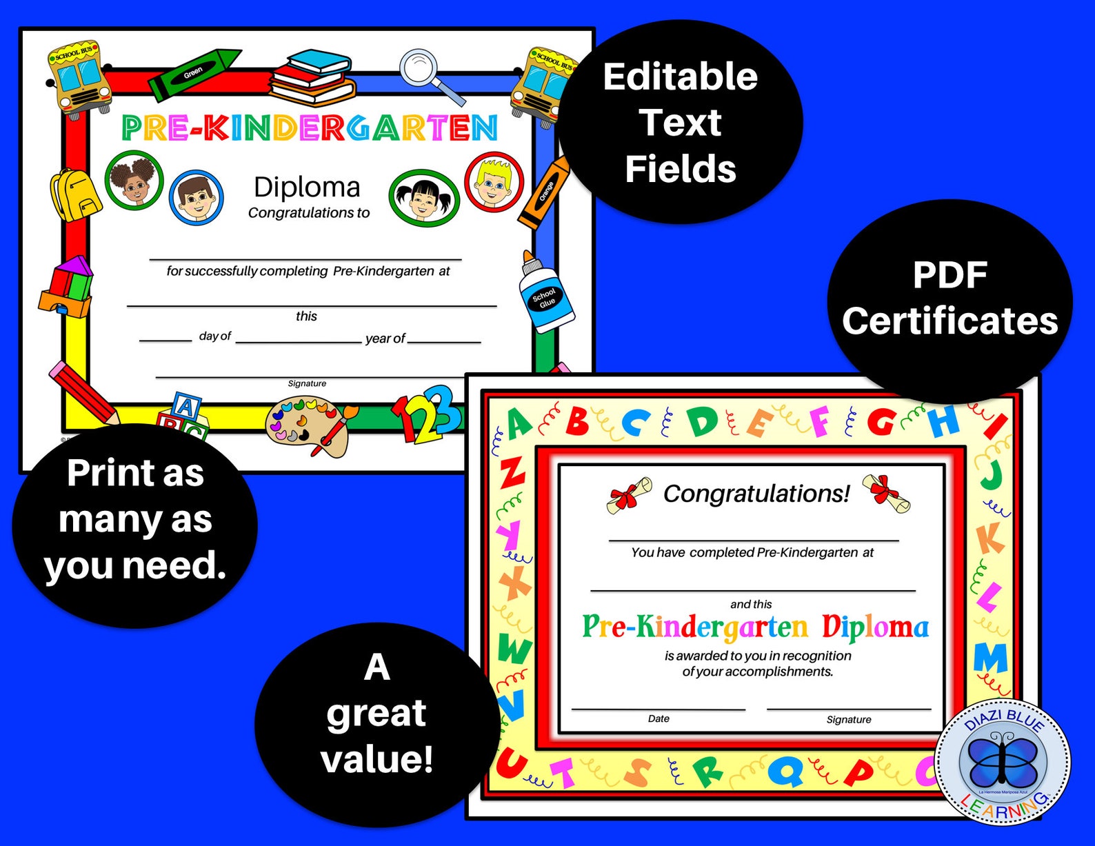 Pre-k Diplomas, Pre-k Certificates, End of Year Certificate, Printable ...