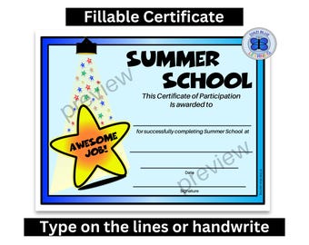 Summer School Certificate, Editable Summer School Certificate ...