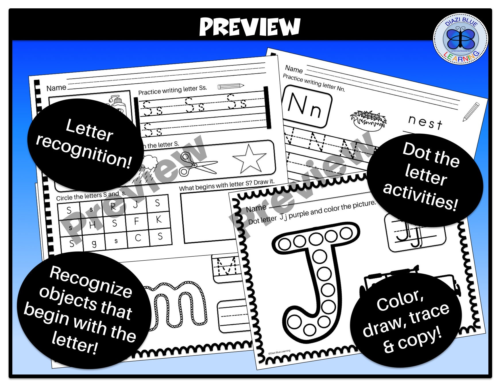 Learn the Alphabet Learning Letters ABC Chart Pre-kindergarten ...