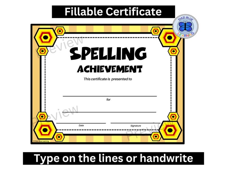 Spelling Award, Spelling Achievement Certificates, End of Year ...