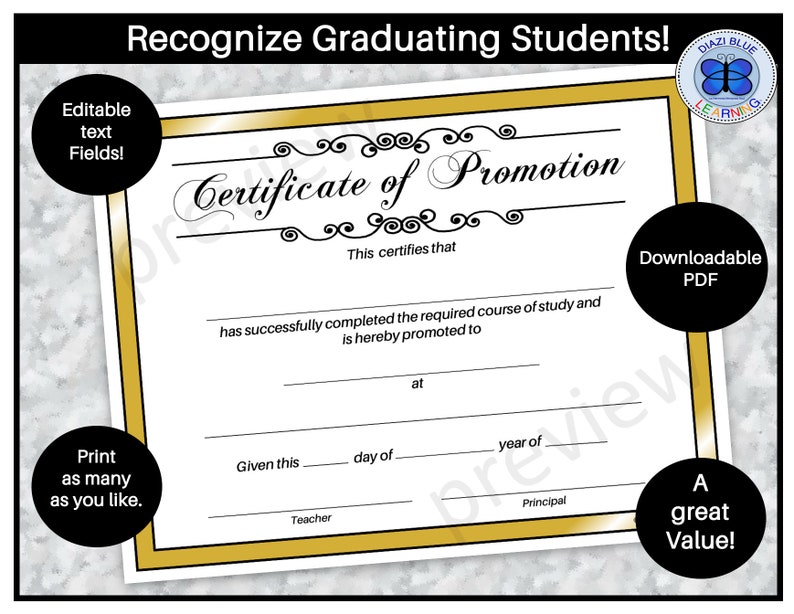 Certificate of Promotion, Certificate of Completion, End of Year ...