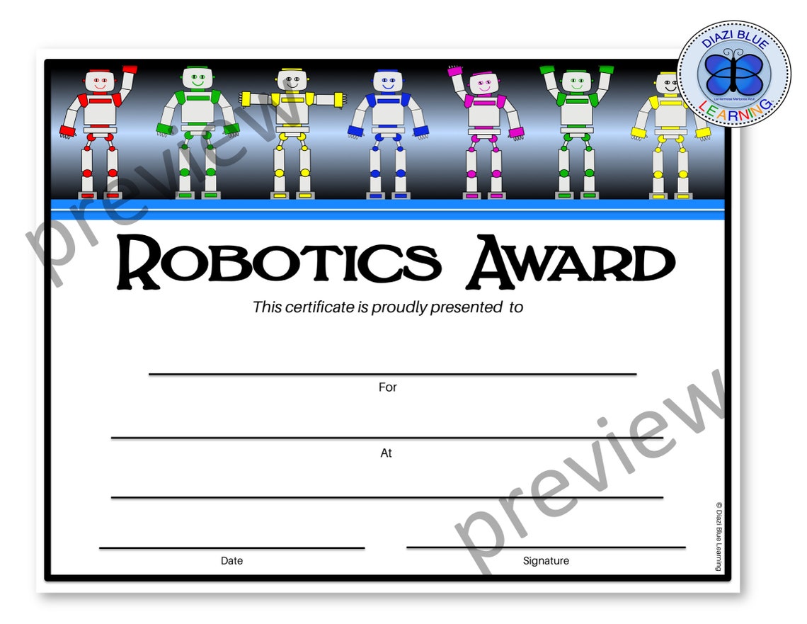 Robotics Award, Robotics Certificates, Editable Robotics Certificates ...