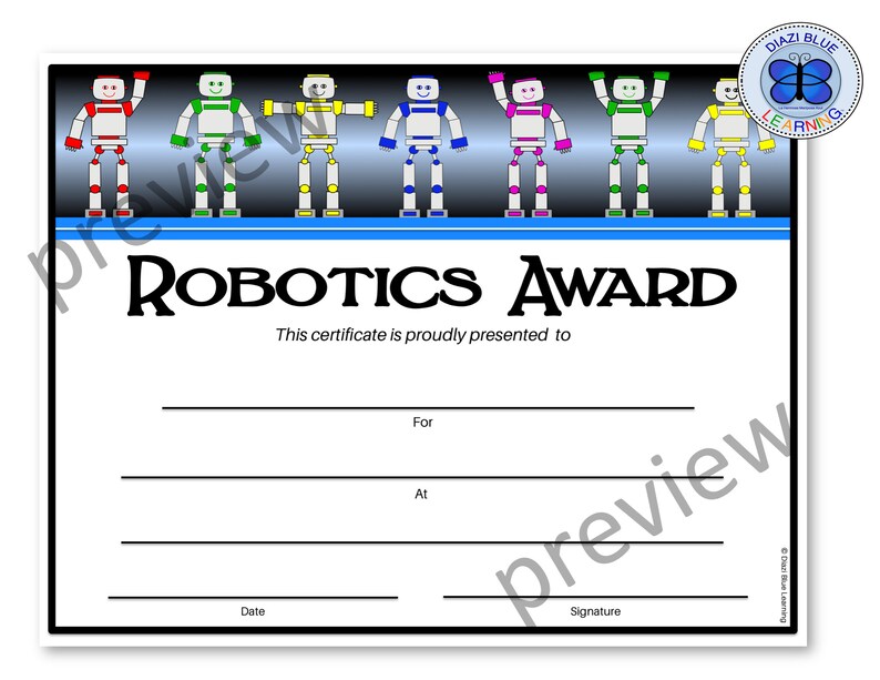 Robotics Award, Robotics Certificates, Editable Robotics Certificates ...
