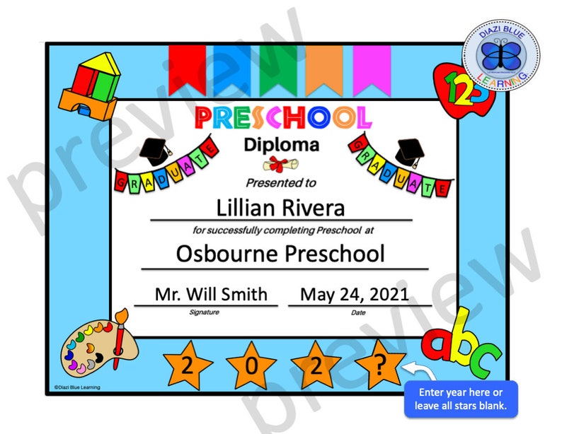 Preschool Graduation Diploma, Pre-k Graduation Diploma, Kindergarten ...