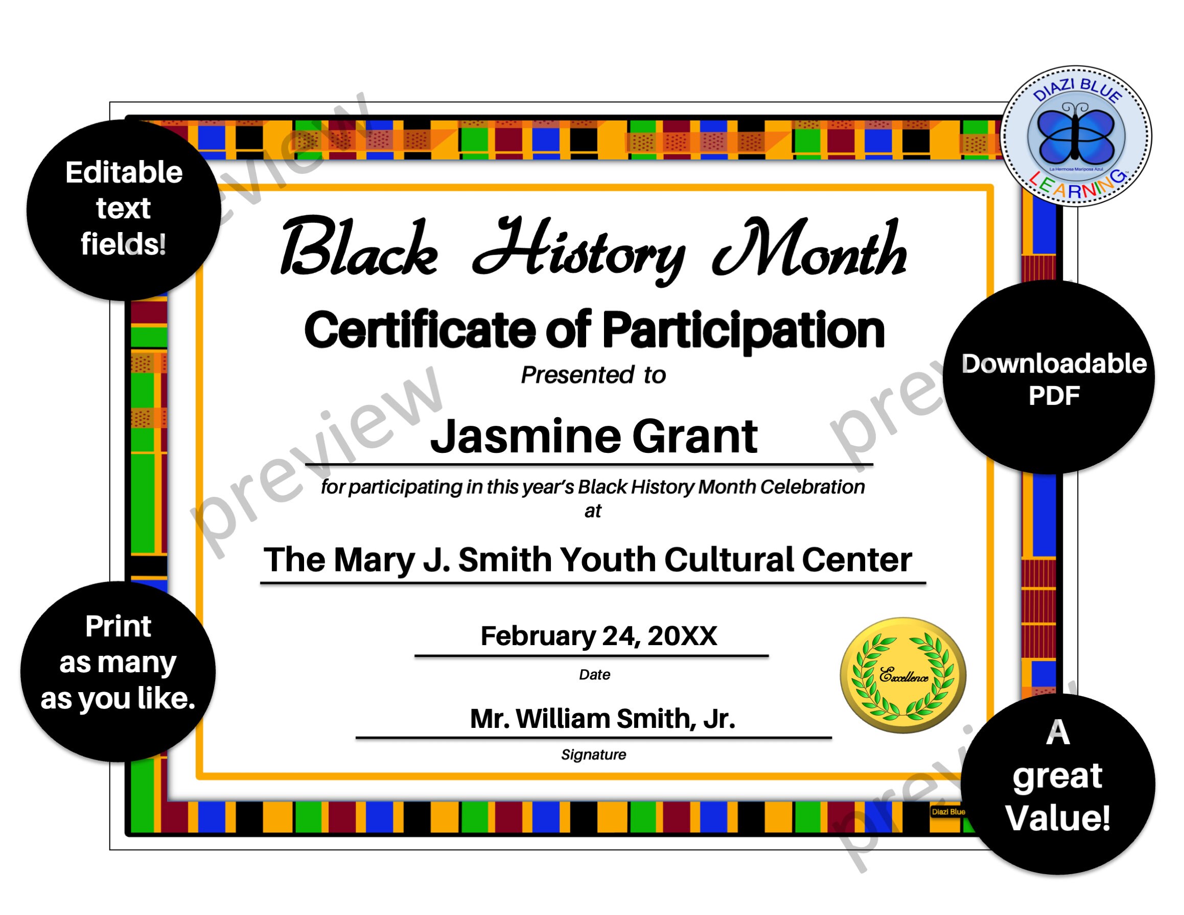 Black History Month Certificate of Participation With Bonus ...