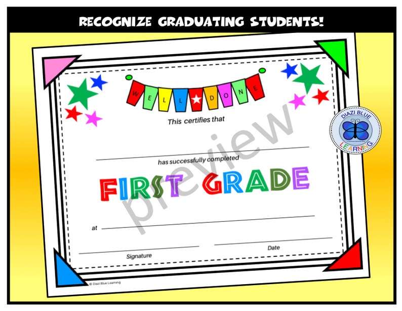 K-3 Certificates of Completion, Kindergarten Certificate, First Grade ...