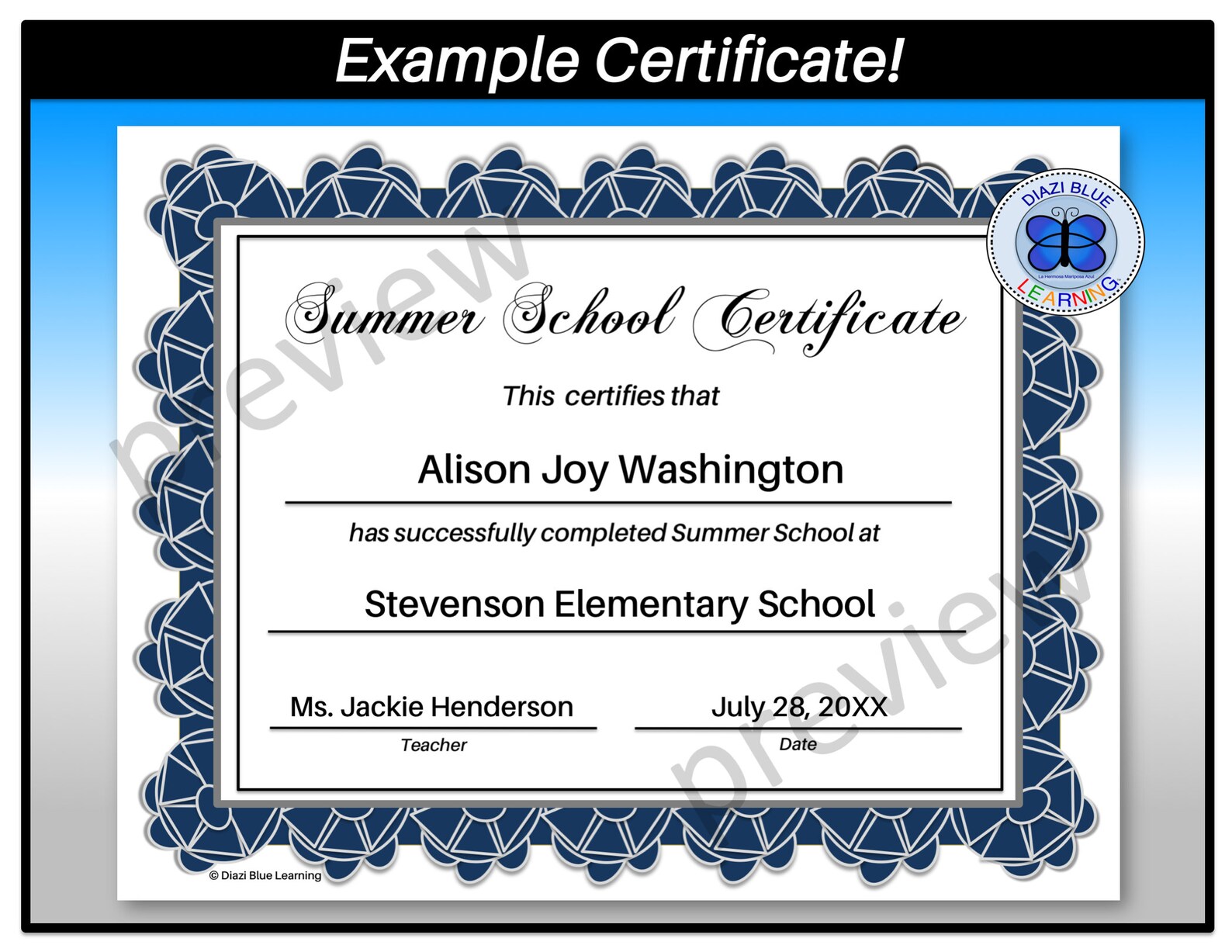 Summer School Certificate, Editable Summer School Certificate ...