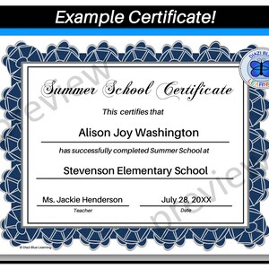 Summer School Certificate, Editable Summer School Certificate ...