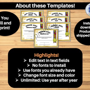Set of 7 Kente Fillable Honor Roll PDF Certificates #2, Editable Kente ...
