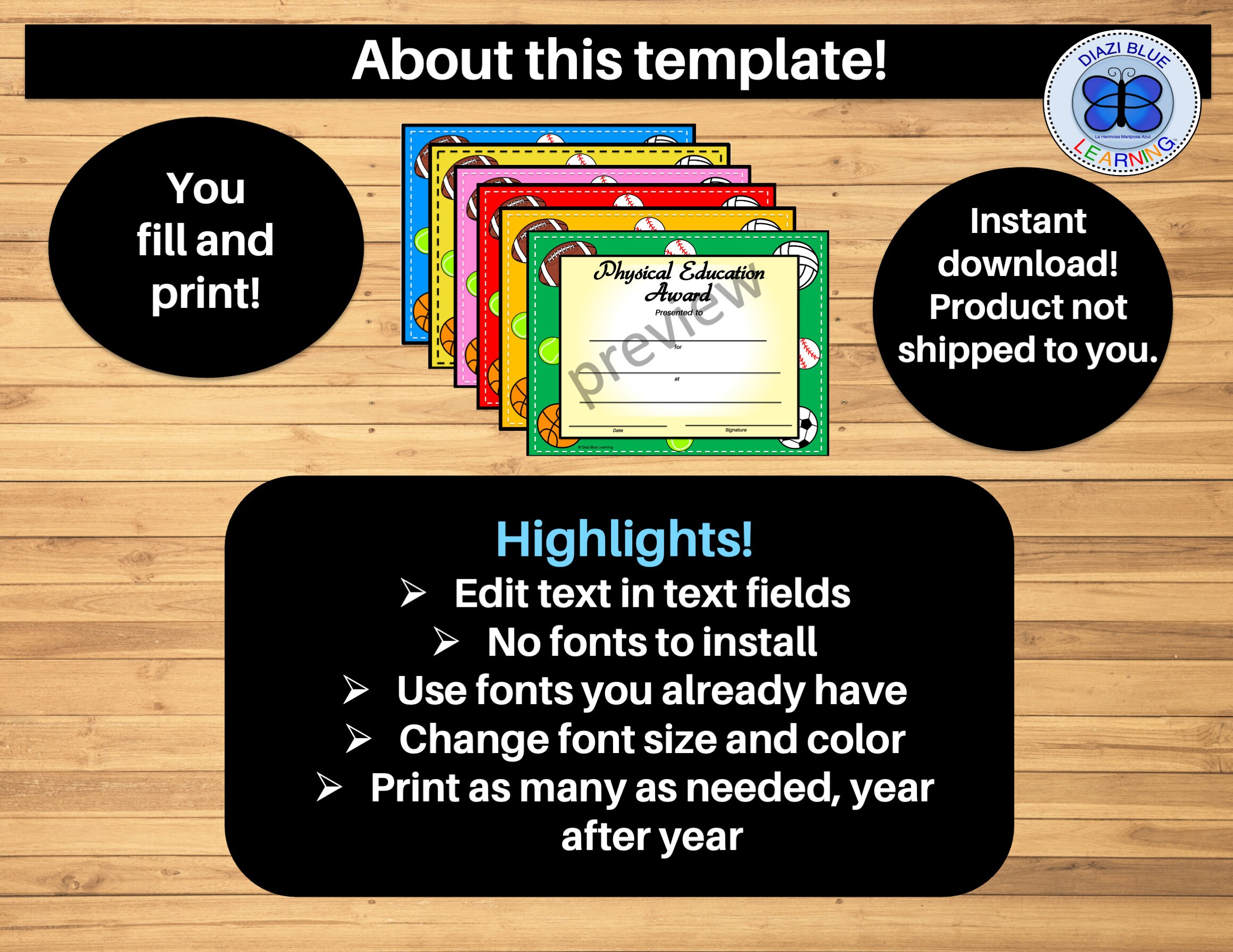 Physical Education Certificate, PE Certificates, Editable PE ...