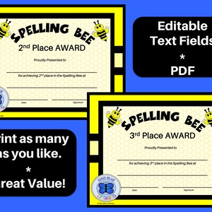 Spelling Bee Award Certificates Spelling Bee Certificates - Etsy México