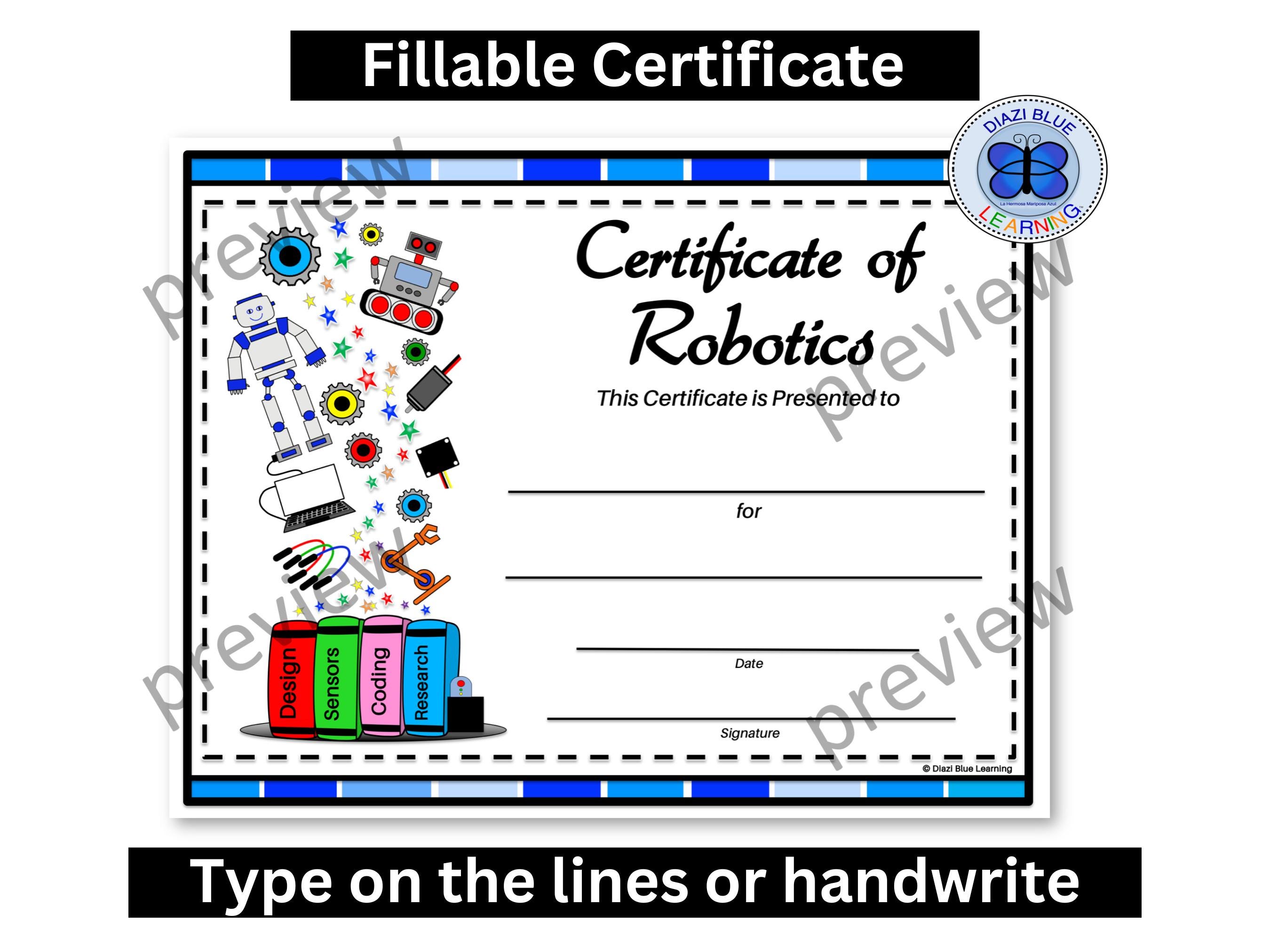 Robotics Award, Robotics Certificates, Certificate of Robotics ...