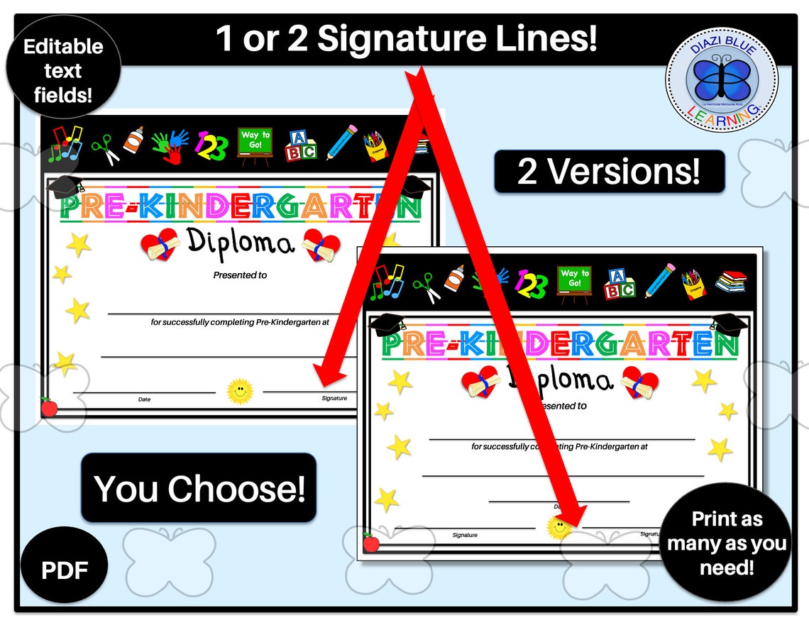 Pre-k Diploma, Pre-k Graduation Diploma, Fillable Prekindergarten ...