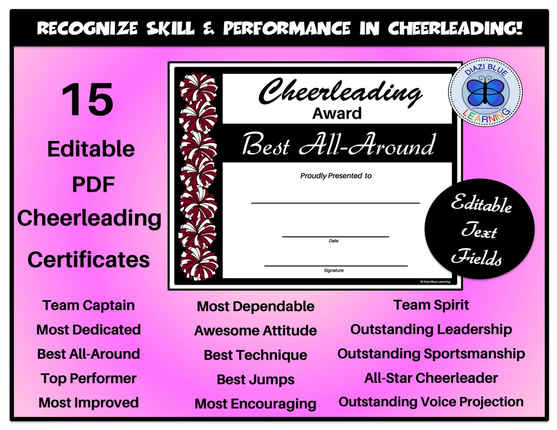 Burgundy and White Cheerleading Certificates, Cheerleading Awards ...