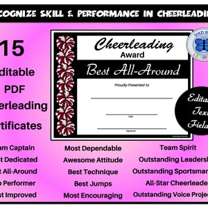Burgundy and White Cheerleading Certificates, Cheerleading Awards ...