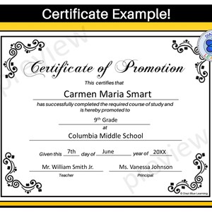 Certificate of Promotion, Certificate of Completion, End of Year ...