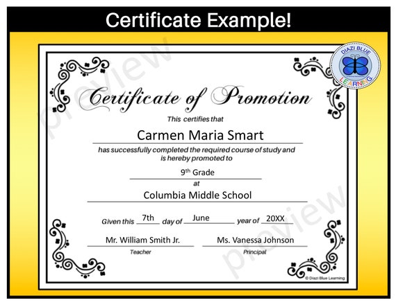 Certificate Of Promotion Wording