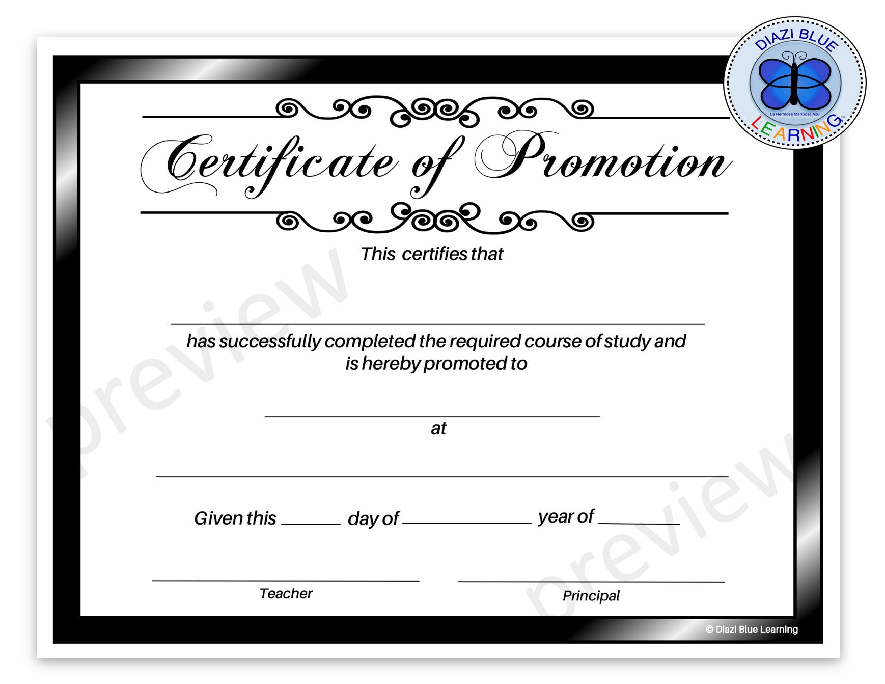 Certificate of Promotion, Certificate of Completion, End of Year ...