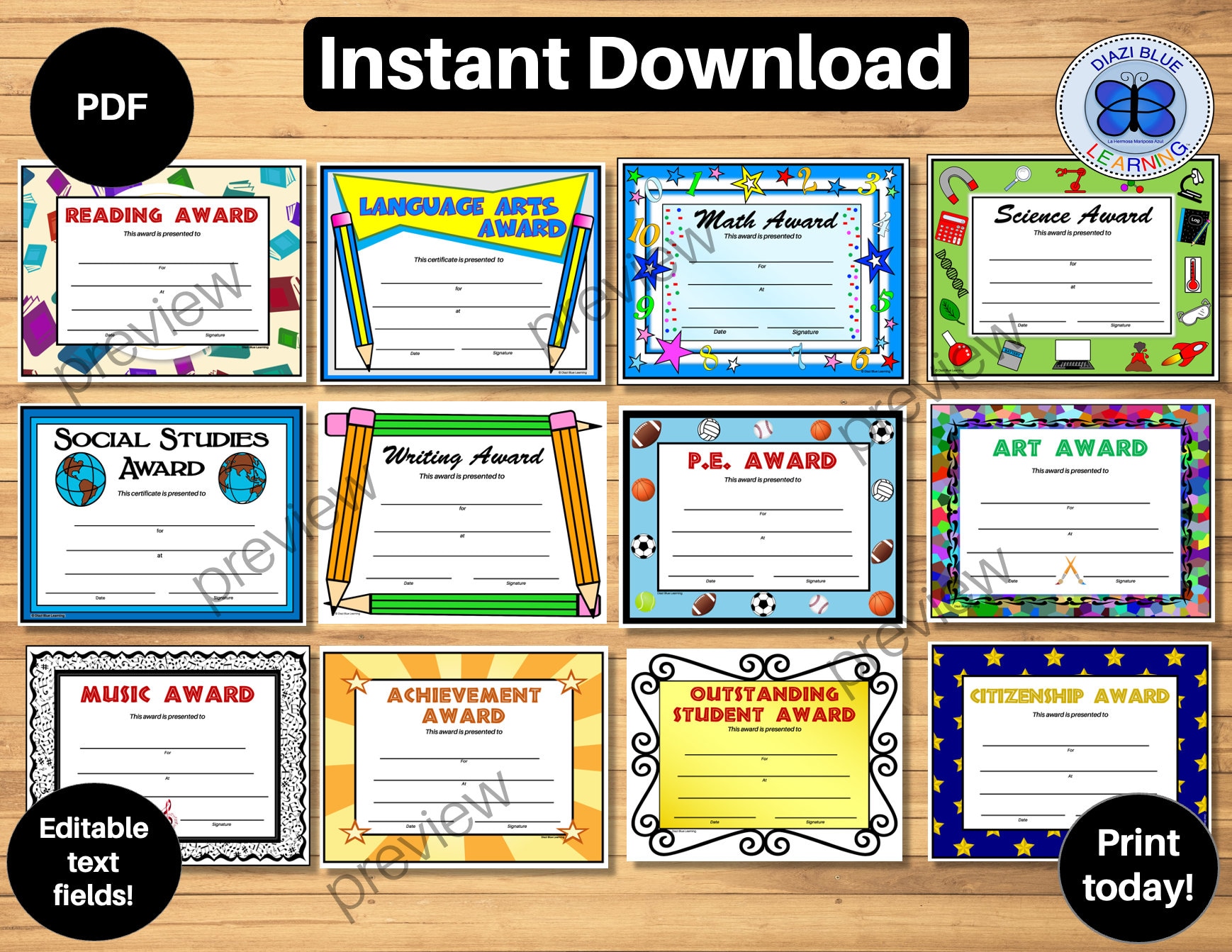 Classroom Set of 12 Certificates, End of School Year Certificates, 12 ...