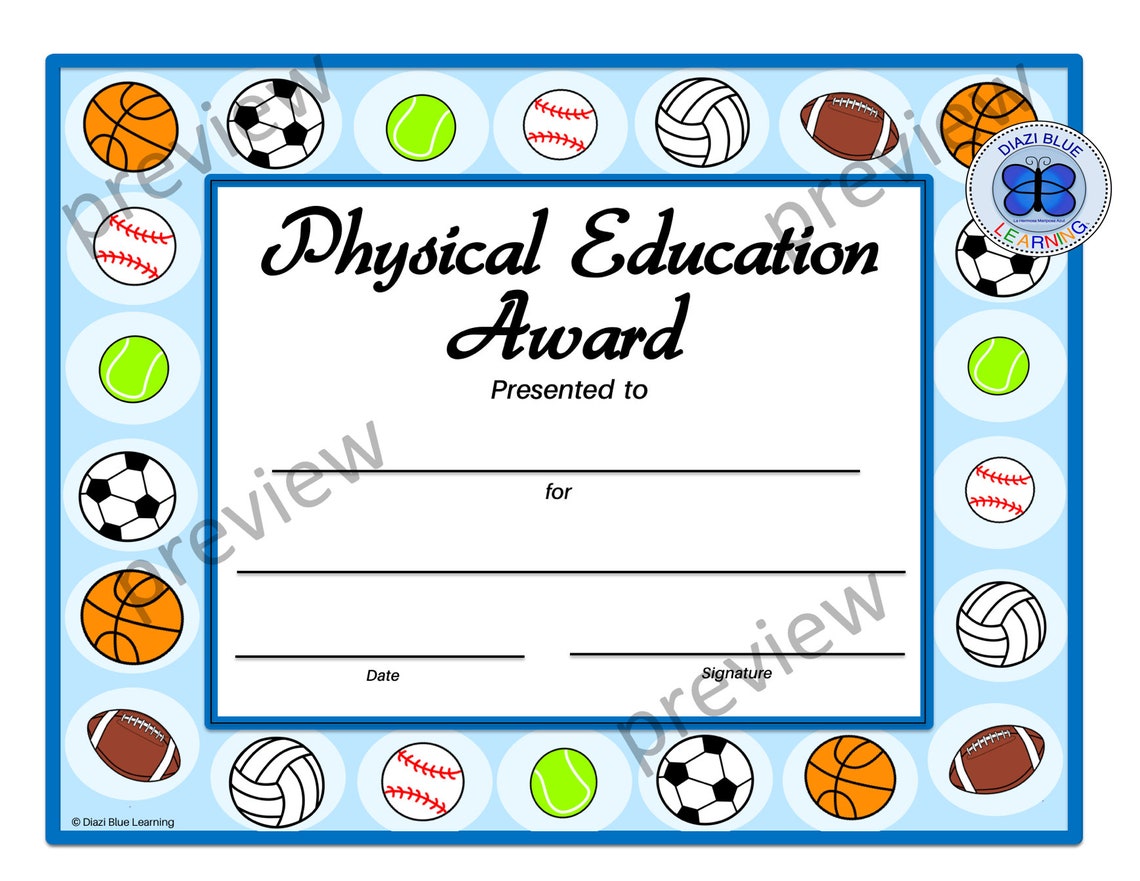 Physical Education Certificate PE Certificate Editable PE | Etsy