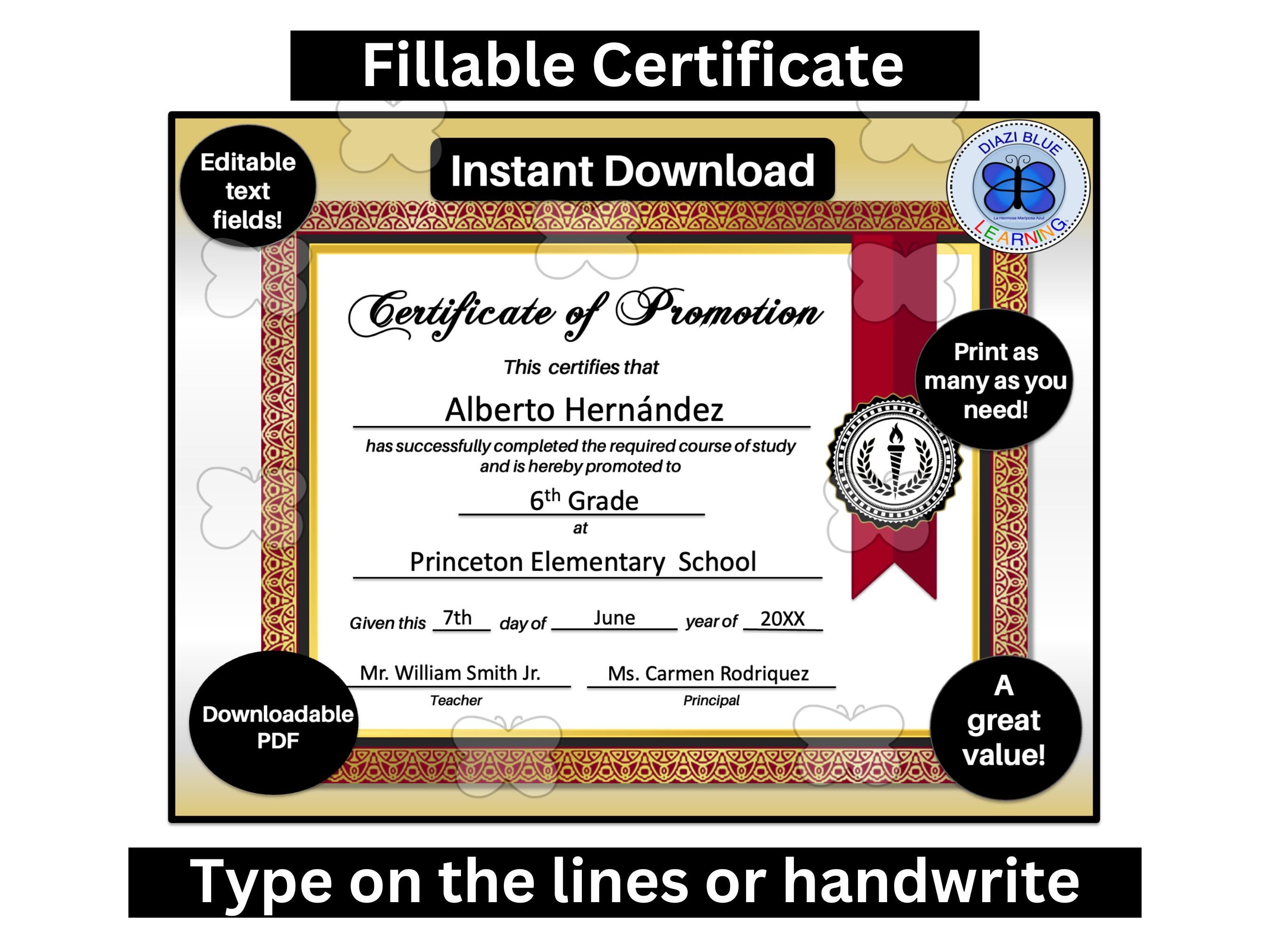 Certificate of Promotion, Certificate of Completion, End of Year School ...