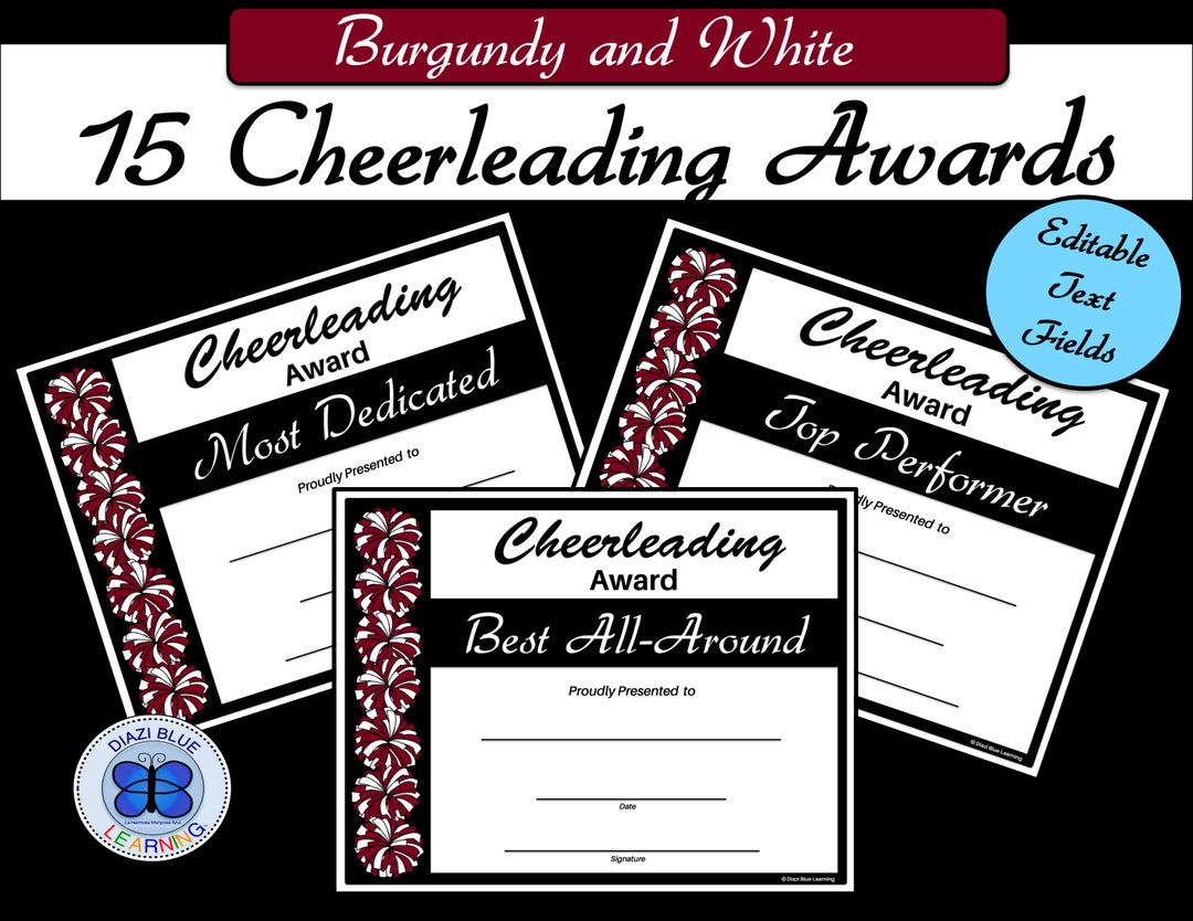 Burgundy and White Cheerleading Certificates, Cheerleading Awards ...