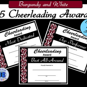 Burgundy and White Cheerleading Certificates, Cheerleading Awards ...