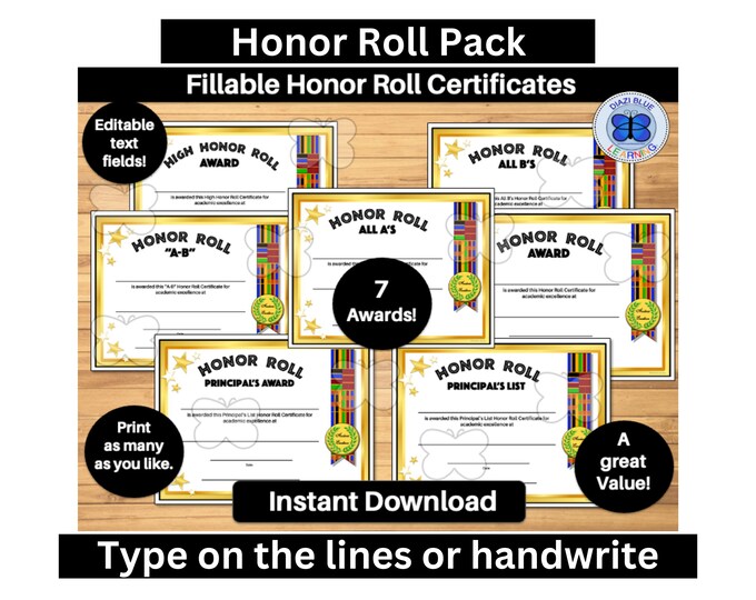 Set of 7 Kente Fillable Honor Roll PDF Certificates #2, Editable Kente ...