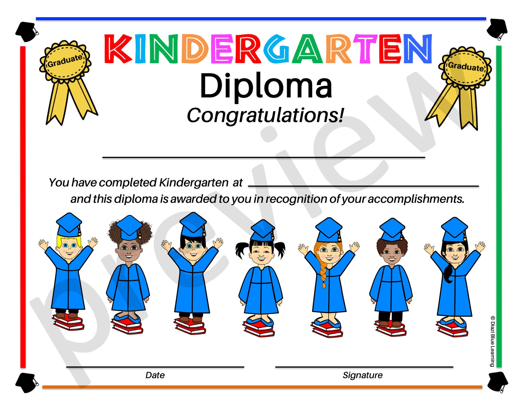 Kindergarten Diplomas Set of 6, Kindergarten Graduation Diplomas, End ...