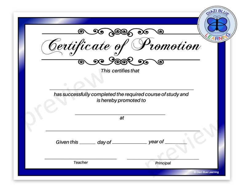 Certificate of Promotion, Certificate of Completion, End of Year ...