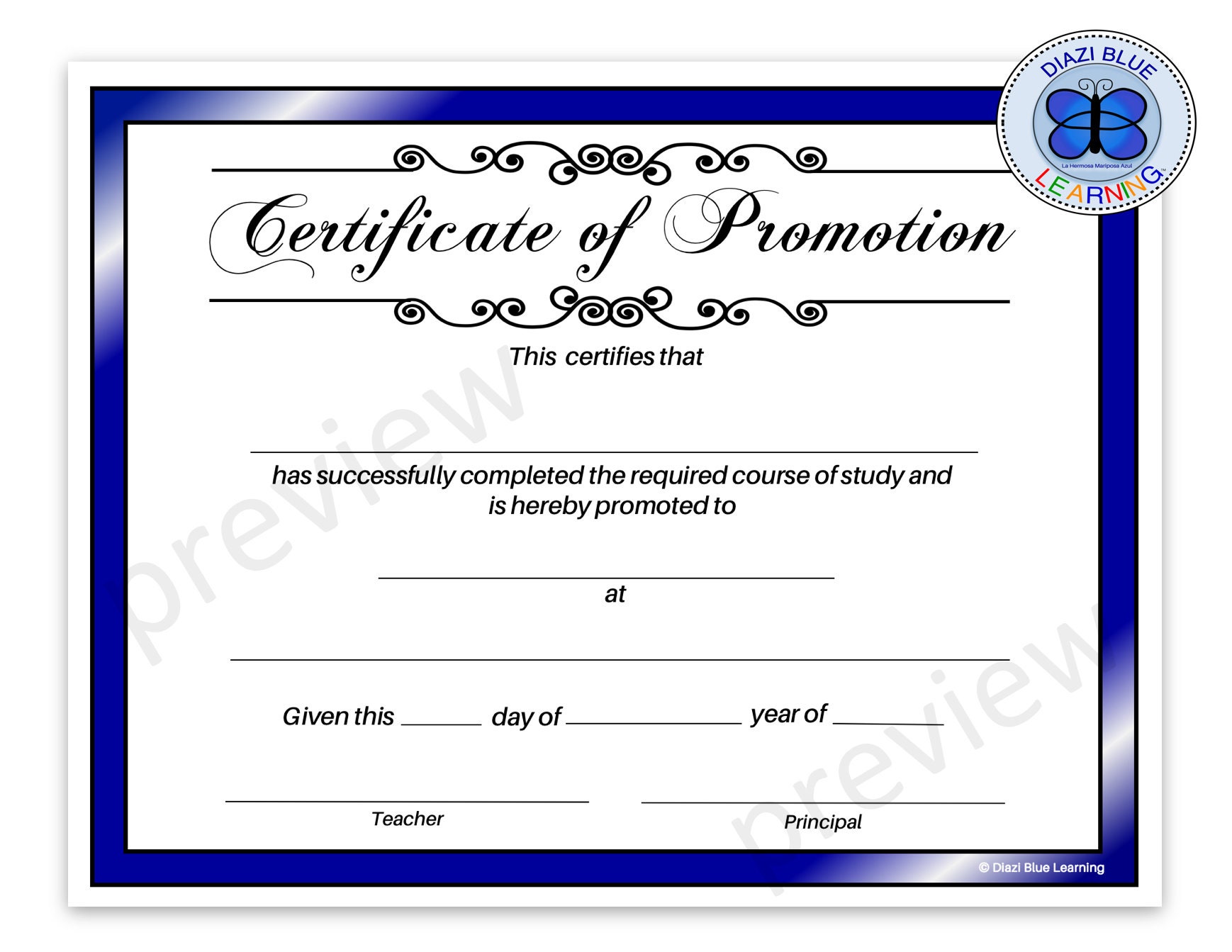 Certificate of Promotion, Certificate of Completion, End of Year ...