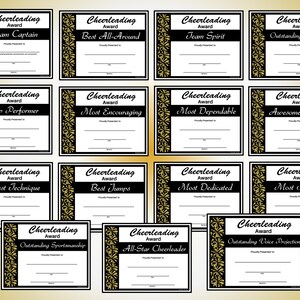 Black and Gold Cheerleading Certificates Cheerleading Awards - Etsy