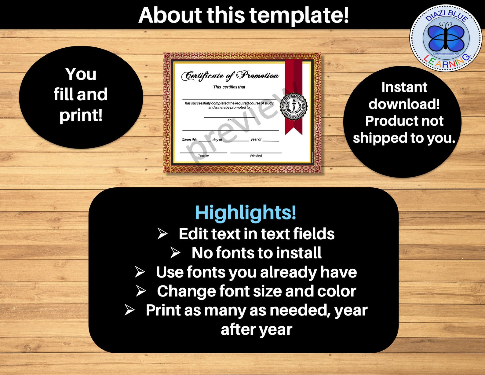 Certificate of Promotion, Certificate of Completion, End of Year School ...