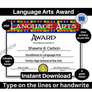Kente Language Arts Award Certificate, Editable Language Arts ...
