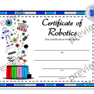 Robotics Award Robotics Certificates Certificate of Robotics - Etsy