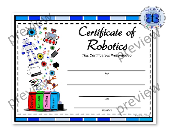 Robotics Award Robotics Certificates Certificate of Robotics | Etsy