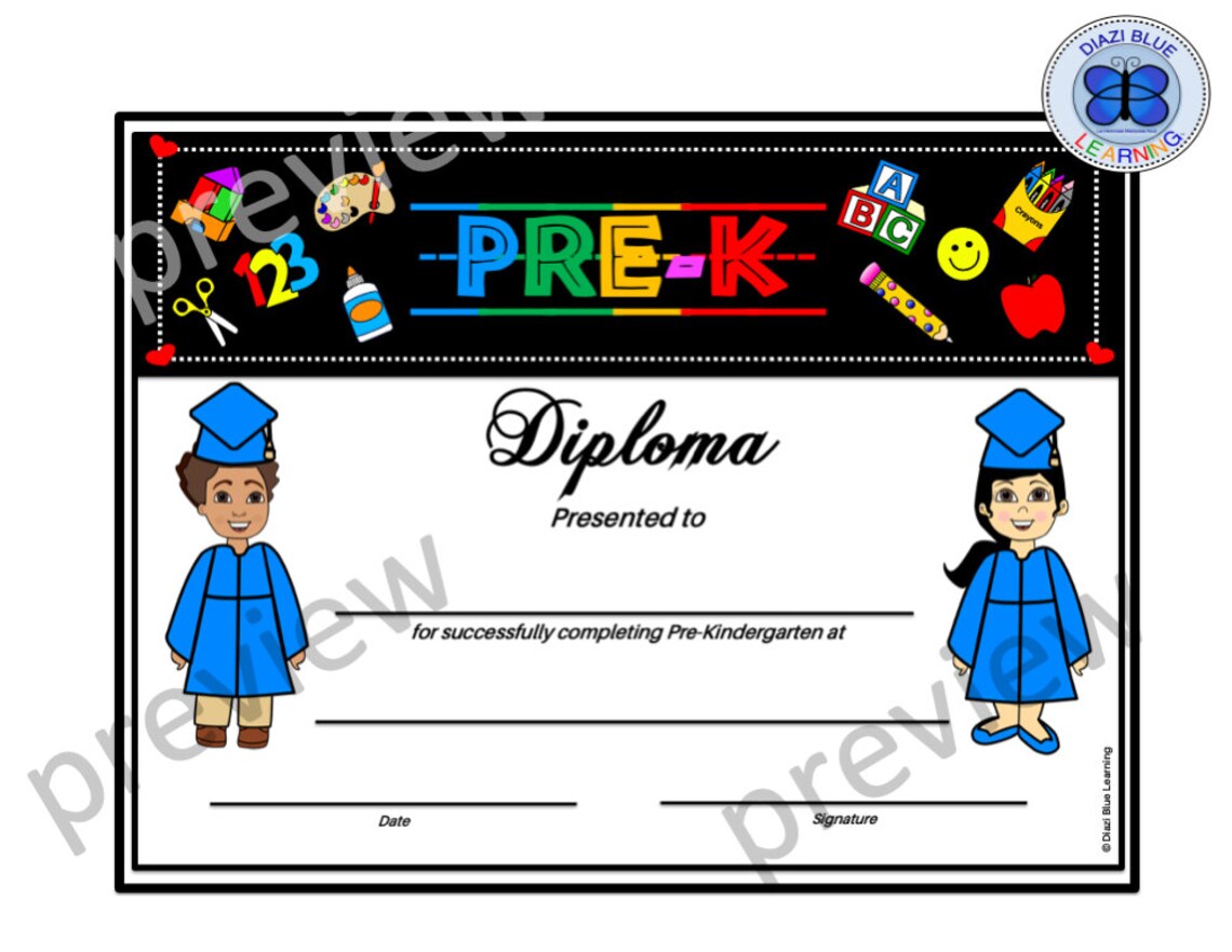 Pre-K Diploma Pre-K Graduation Diploma Fillable | Etsy