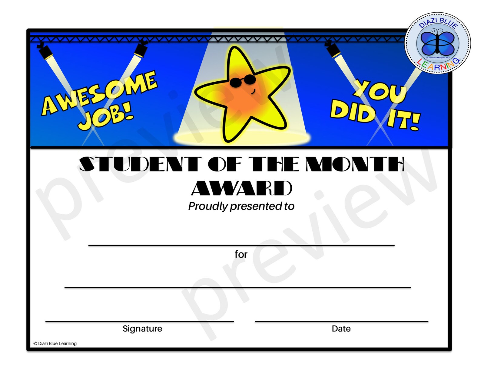 Student of the Month Certificate, Editable PDF Student of the Month ...