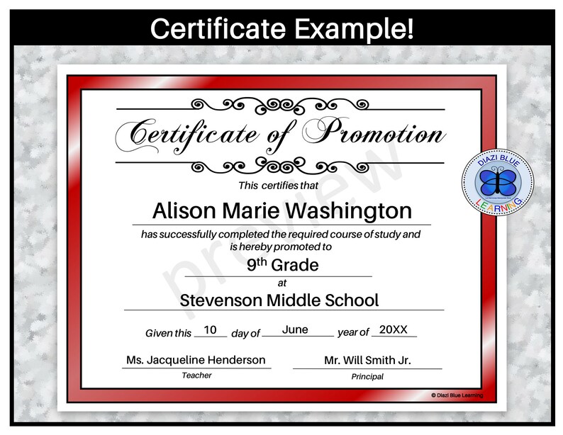 Certificate of Promotion, Certificate of Completion, End of Year ...