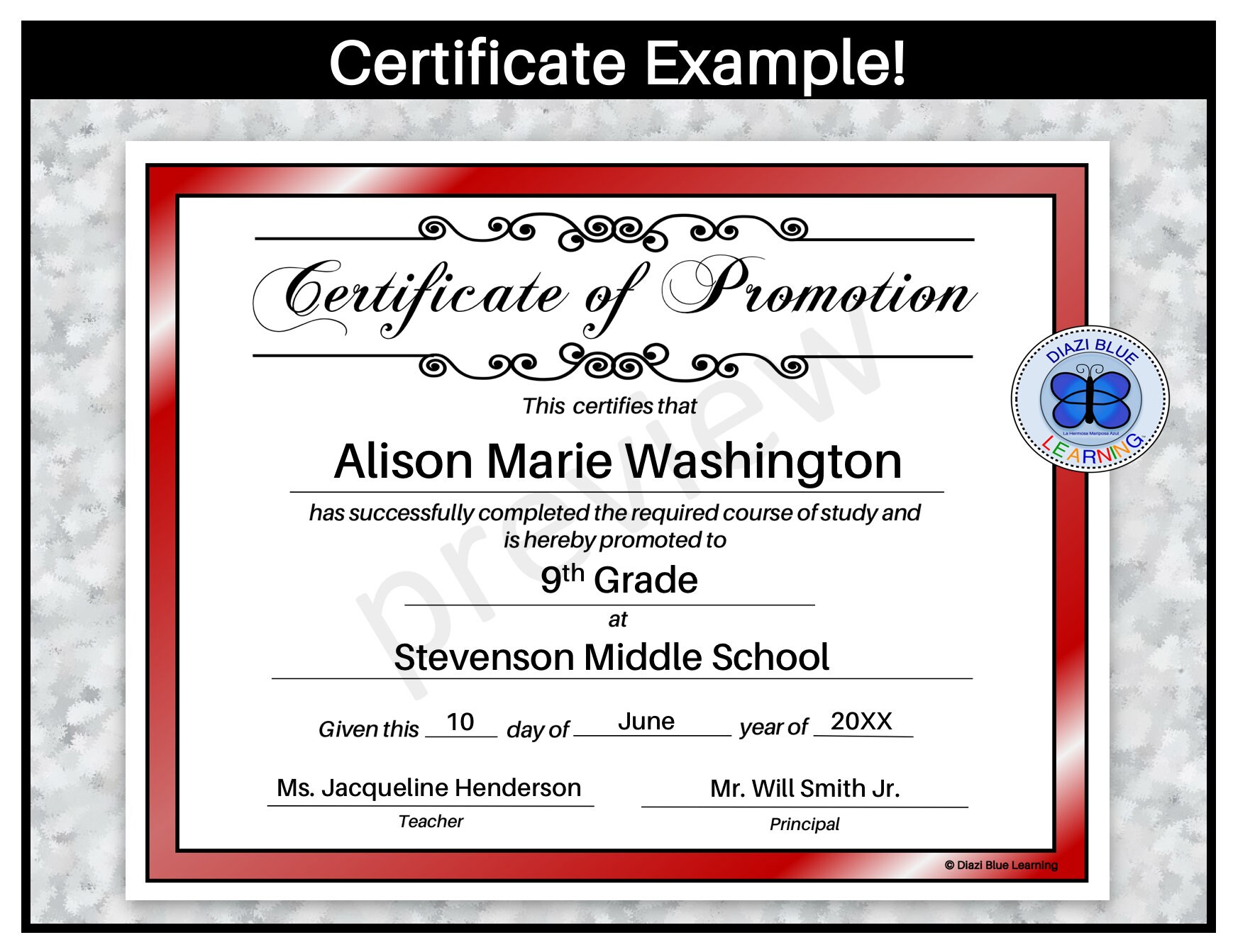 Certificate of Promotion, Certificate of Completion, End of Year ...