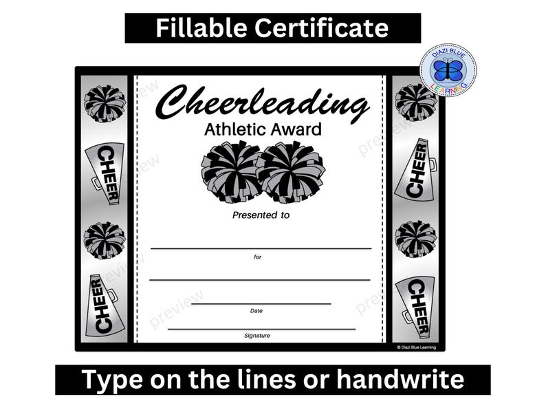 Cheerleading Certificate, Cheerleading Award, Editable Cheerleading ...