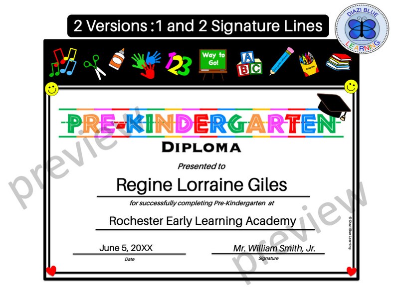 Pre-k Diploma Pre-k Graduation Diploma Fillable | Etsy