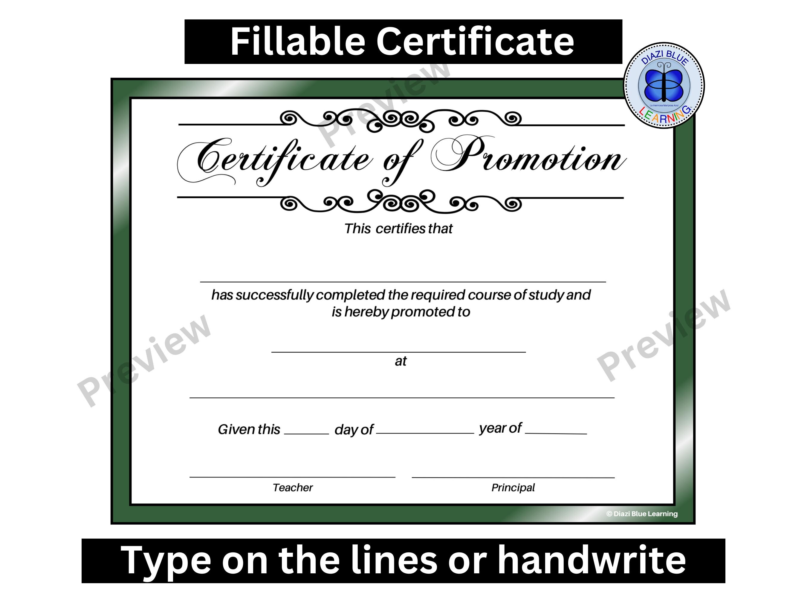 Certificate of Promotion, End of Year Certificates, Editable ...