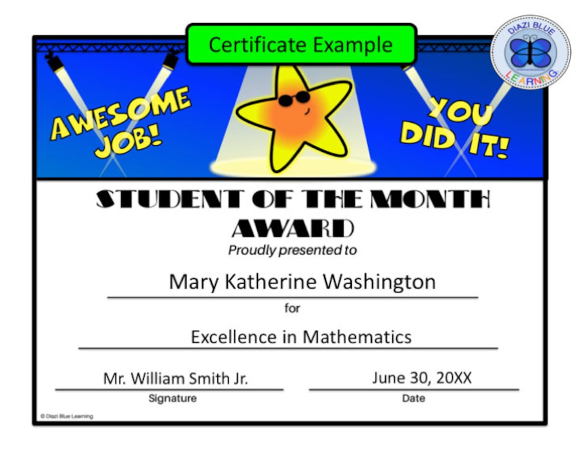 Student of the Month Certificate, Editable PDF Student of the Month ...