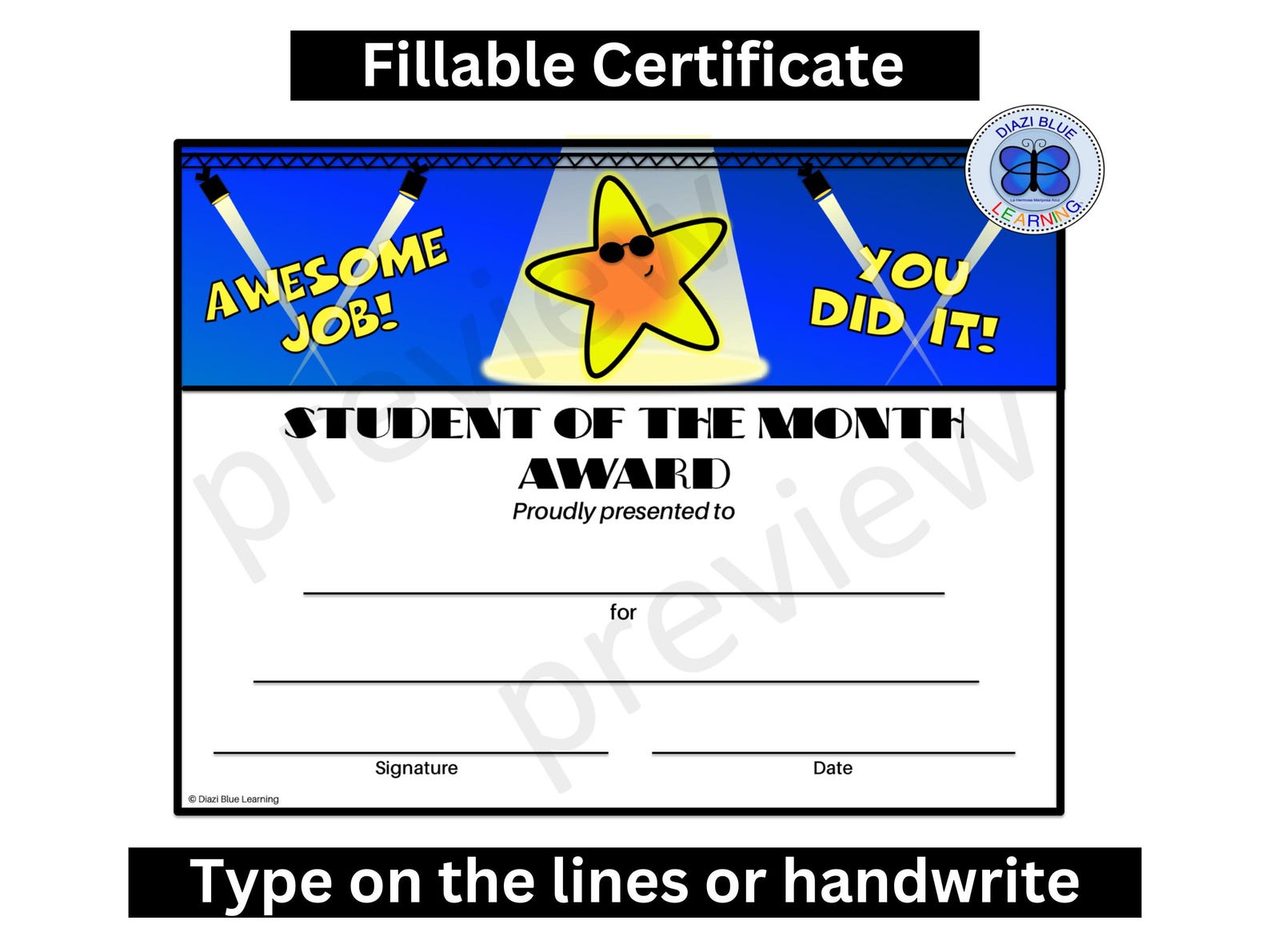 Student of the Month Certificate, Editable PDF Student of the Month ...
