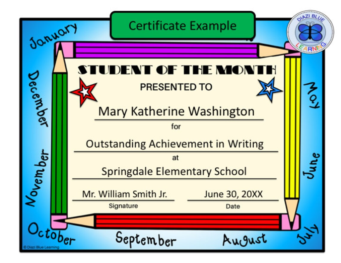 Student of the Month Certificate, Editable PDF Student of the Month ...
